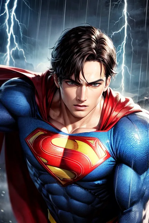 Superman in the rainy night