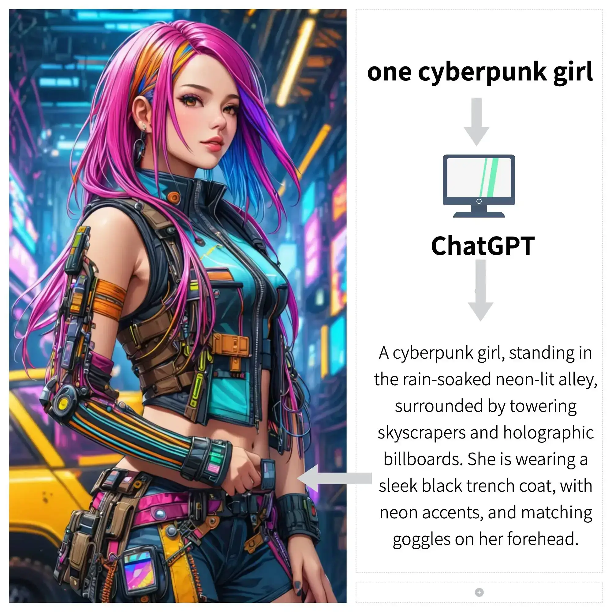 one cyberpunk girl made by ChatGPT image generator