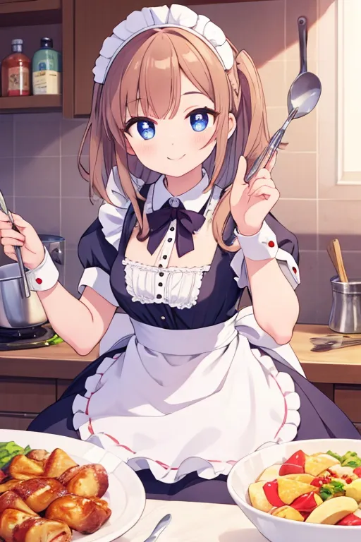 Cute anime AI maid art