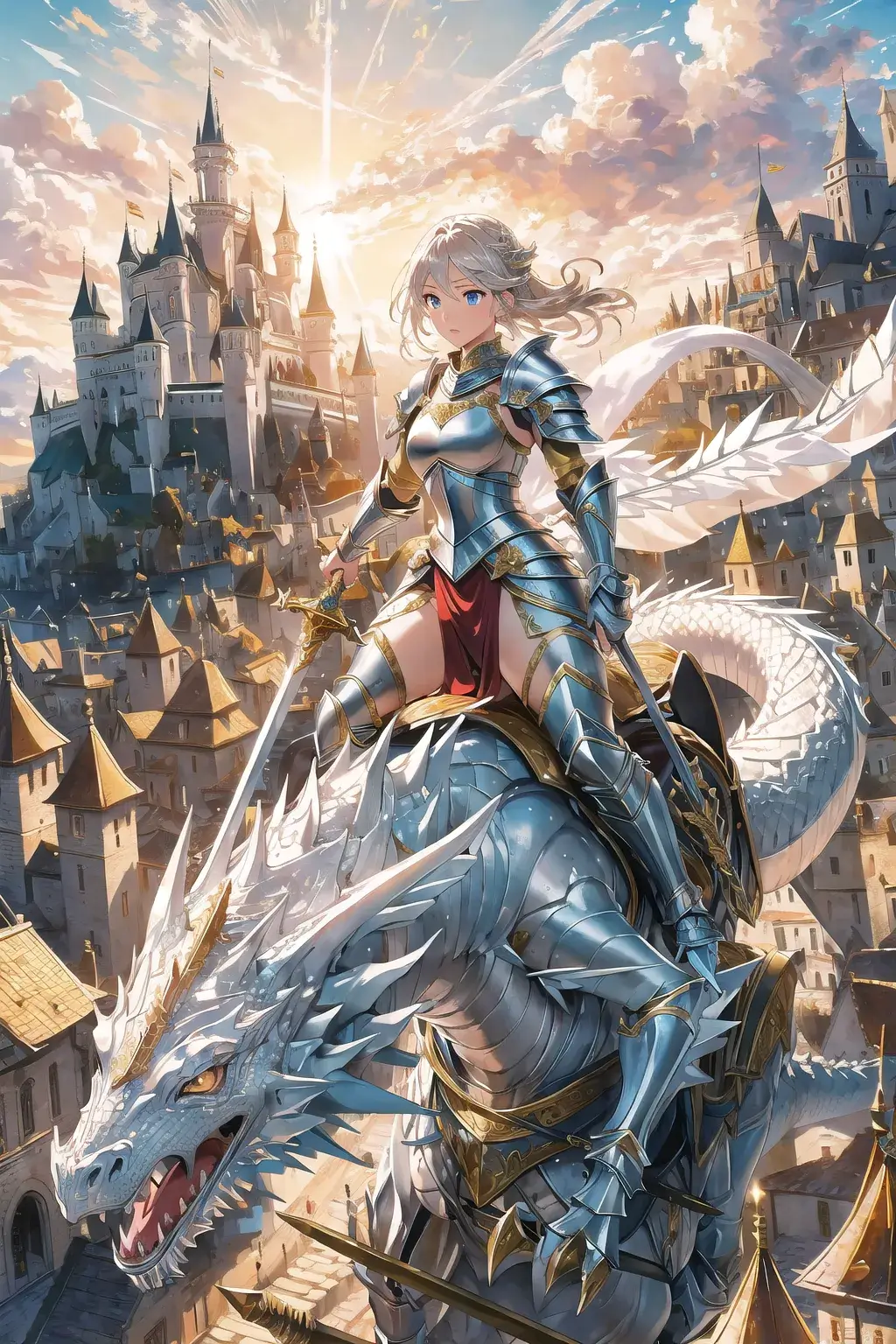 Anime style dragon AI art & knight