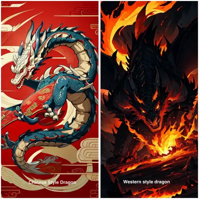 Two dragons in different art styles